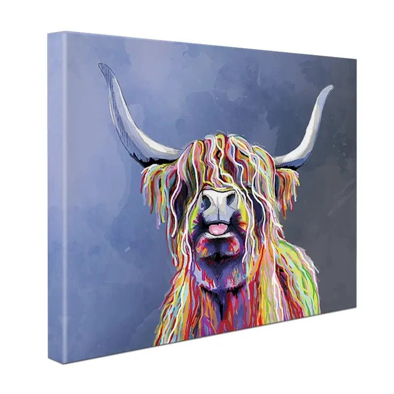 Multicolour Highland Cow Canvas Print | Multicolour Highland Cow Art ...
