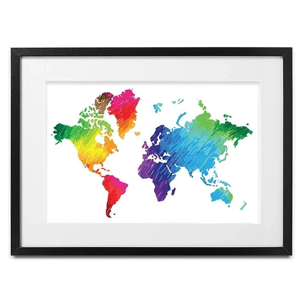 Rainbow World Map Framed Art Print – Art Print Shop