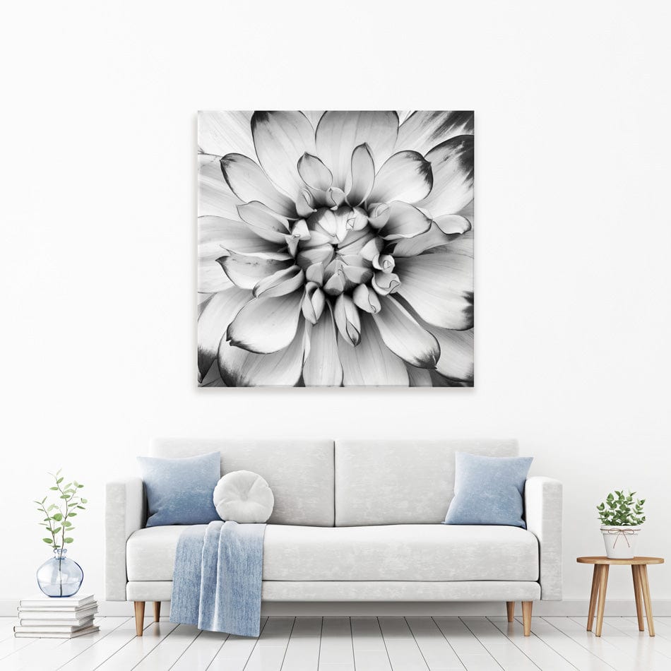 Black And White Flower Square Canvas Print