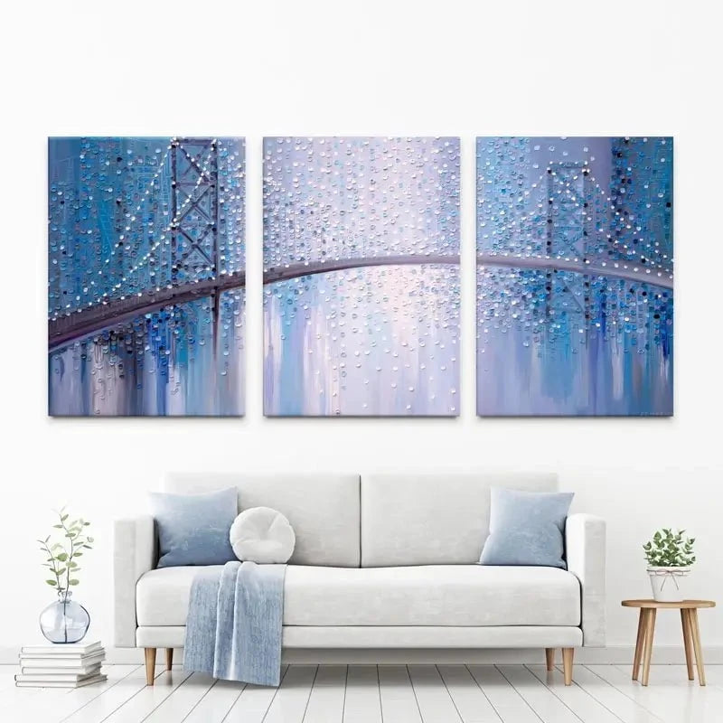 Bridge In The Mist Trio Canvas Print | Triptych Bridge Art
