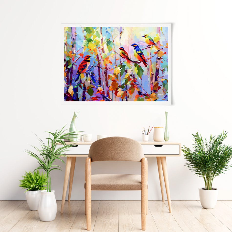 Colourful Birds Chirping Art Print – Art Print Shop
