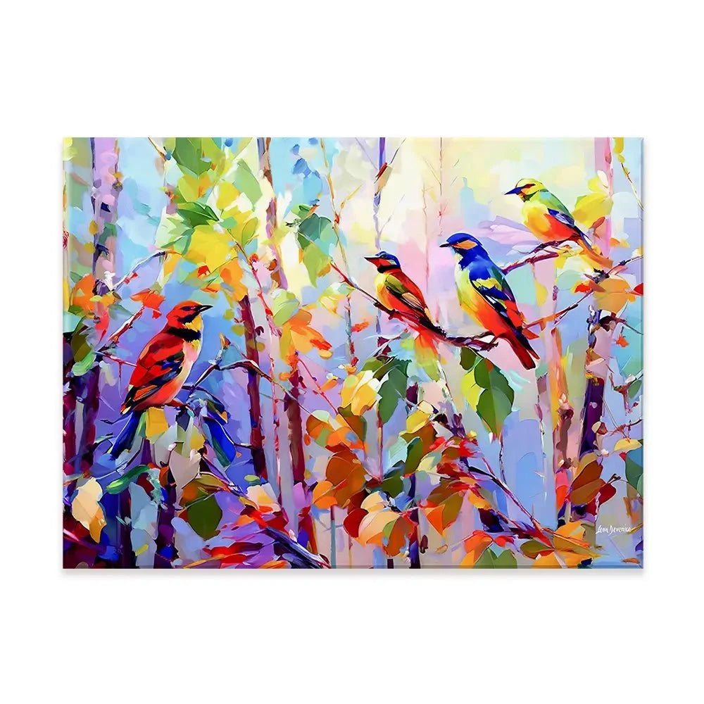 Colourful Birds Chirping Canvas Print
