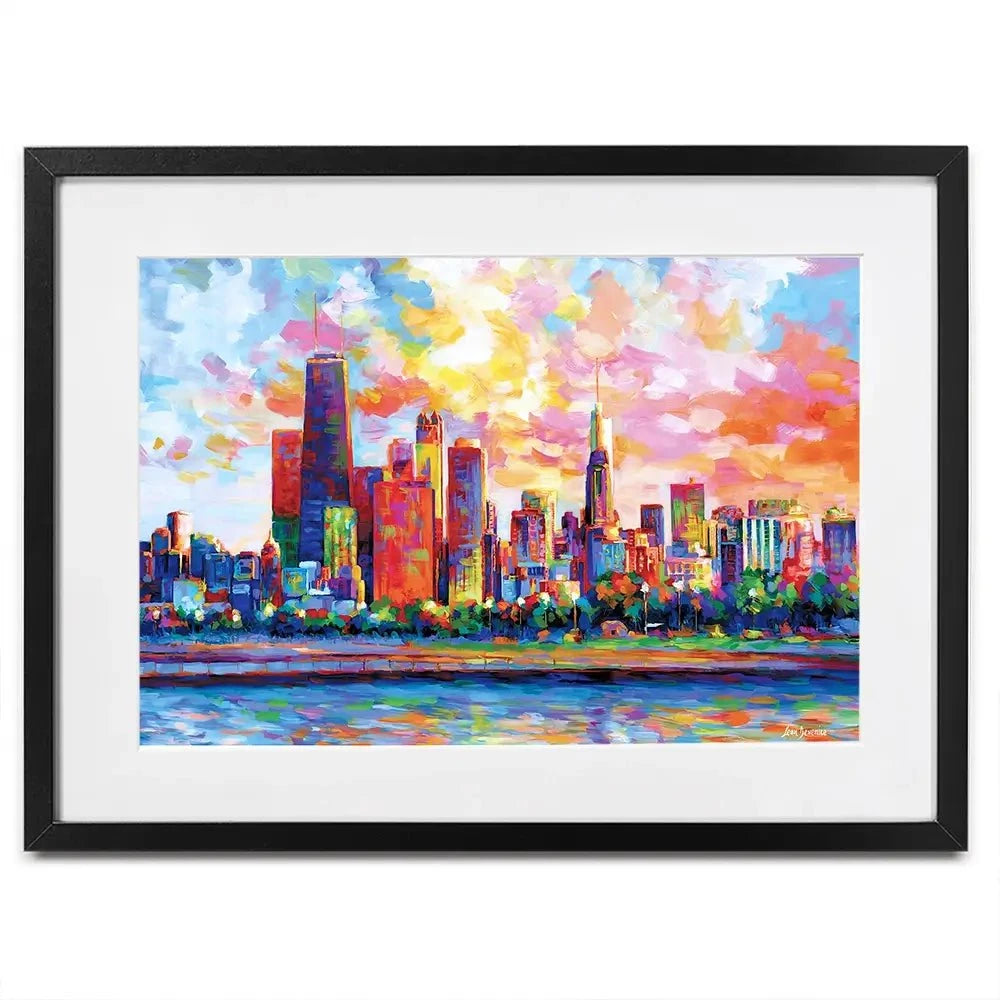 Colourful Chicago Skyline Framed Art Print