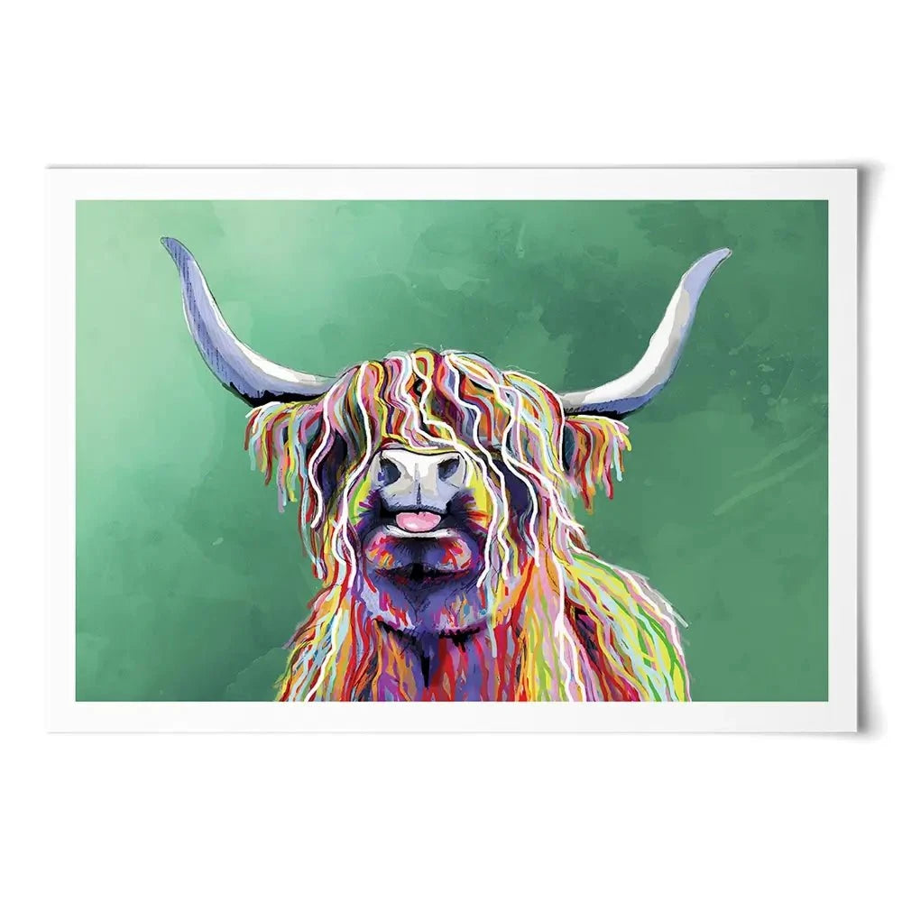 Colourful Highland Cow Art Print