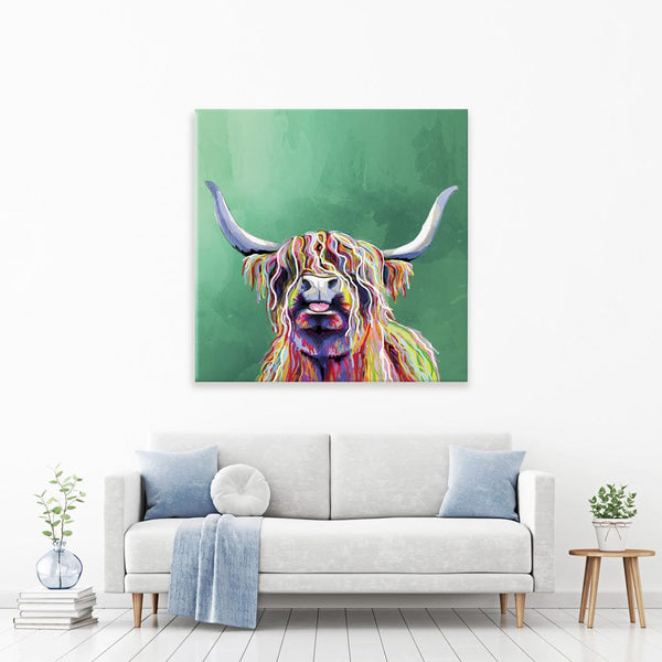 Colourful Highland Cow Square Canvas Print – Art Print Shop