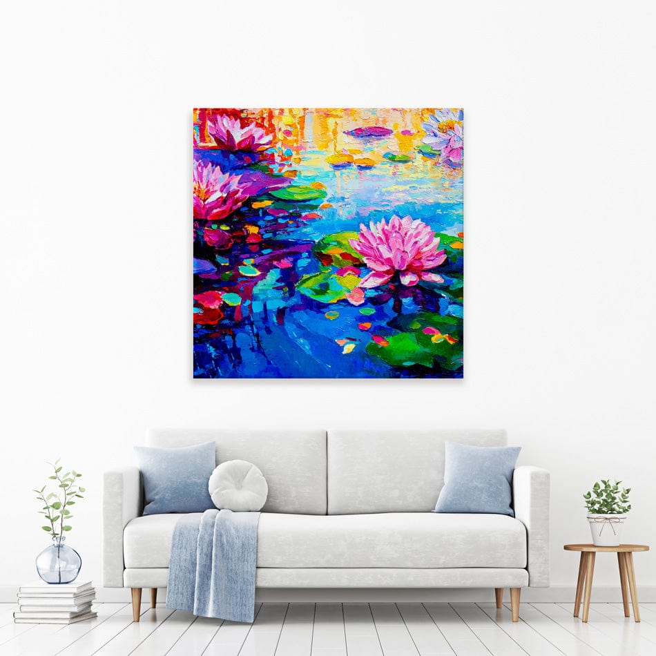 Colourful Lily Lake Square Canvas Print