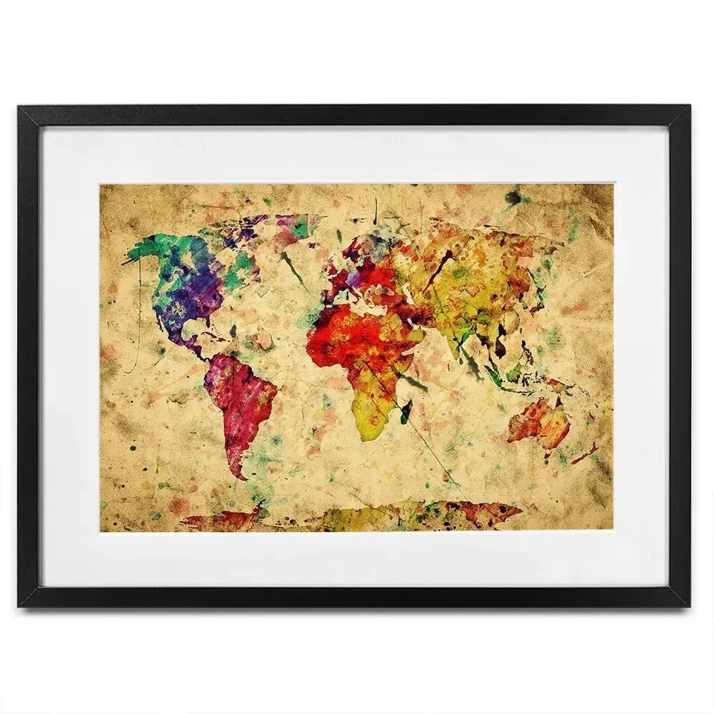 Colourful Vintage World Map Framed Art Print
