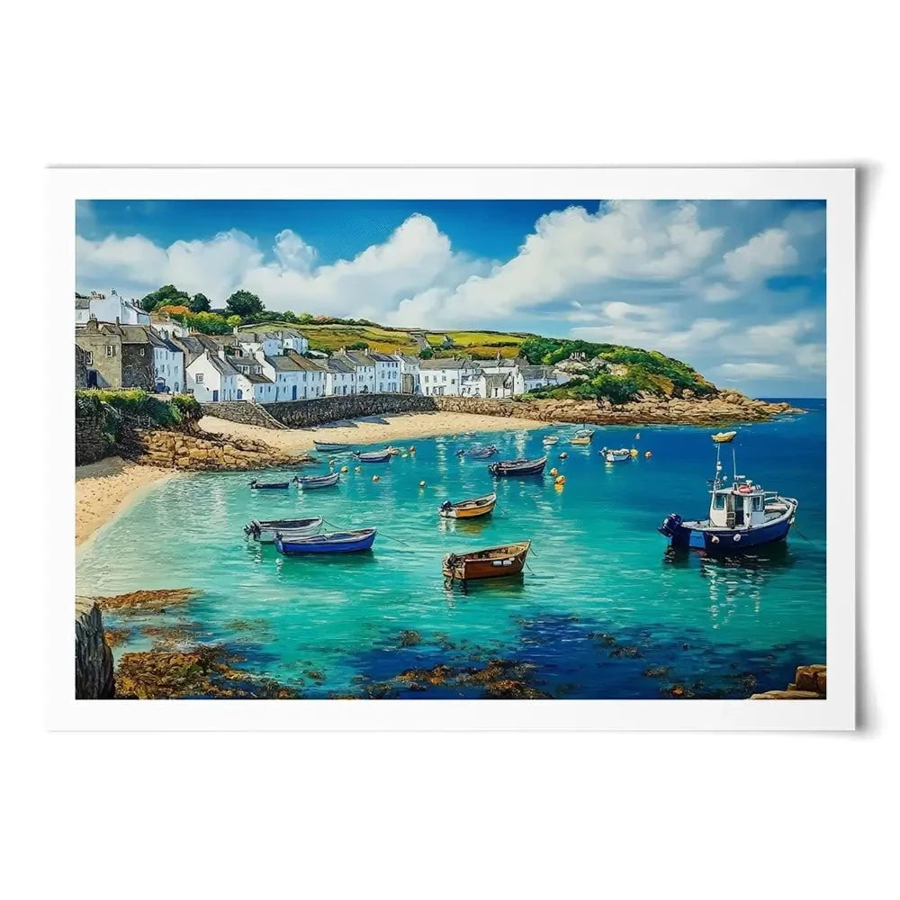 Cornwall Coastal Village Art Print