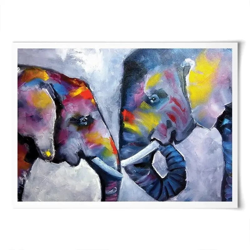 Elephant Pair Oil Painting Art Print