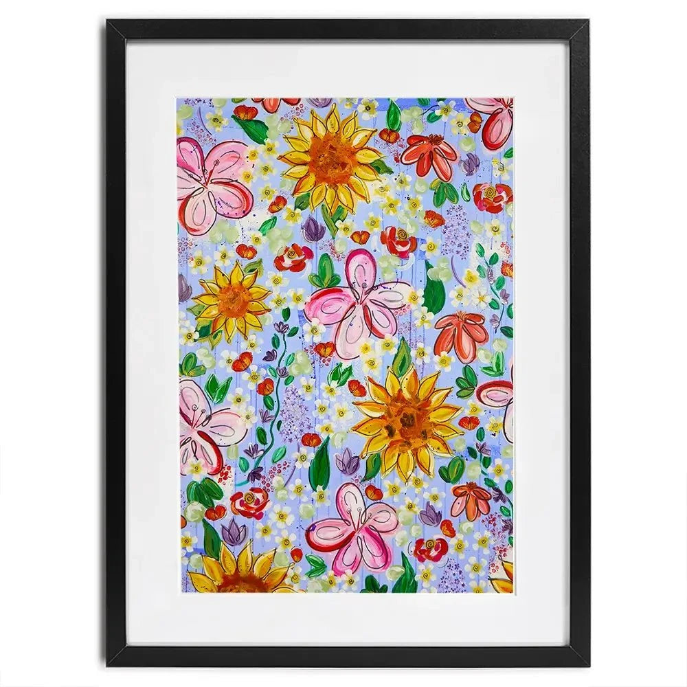 Flower Power Blue Framed Art Print