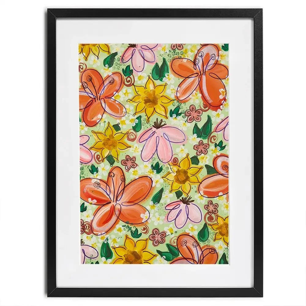 Flower Power Green Framed Art Print