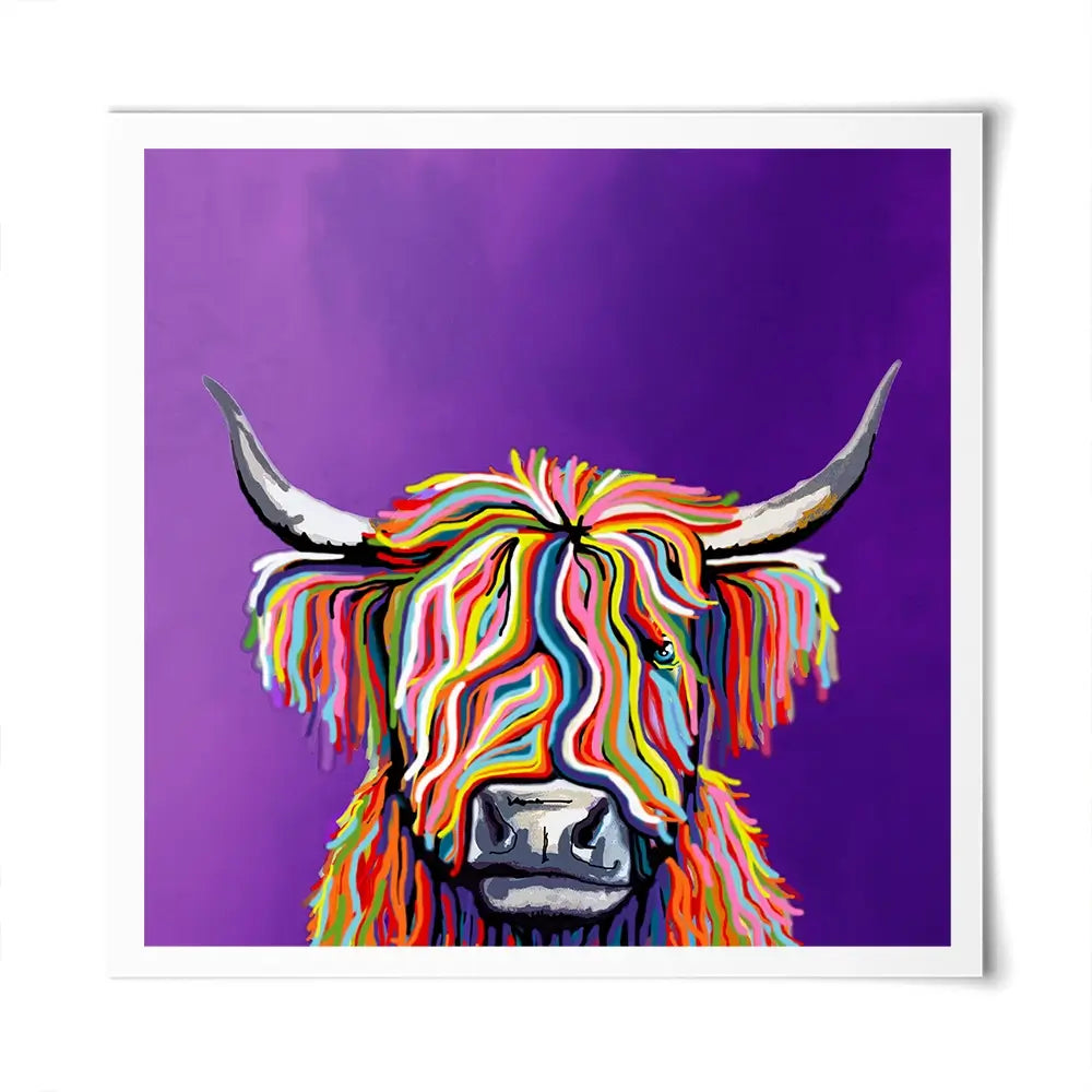 Funky Coloured Cow Square Art Print