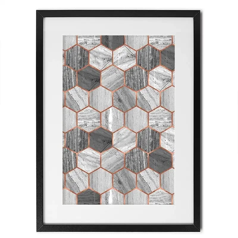 Hexagon Marble Framed Art Print