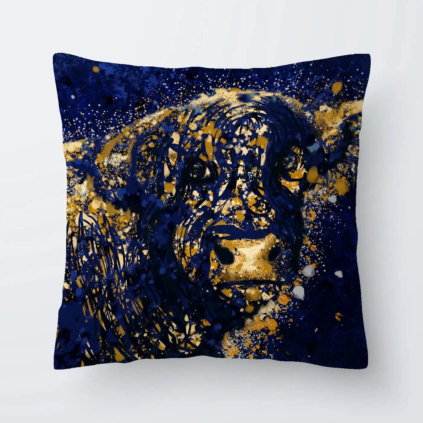 Highland Cow Navy Splash Cushion