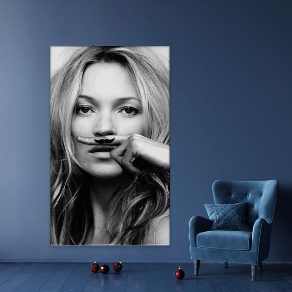 Kate Moss Moustache Canvas Print – Art Print Shop