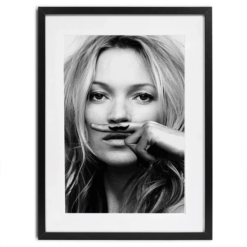 Kate Moss Moustache Framed Art Print