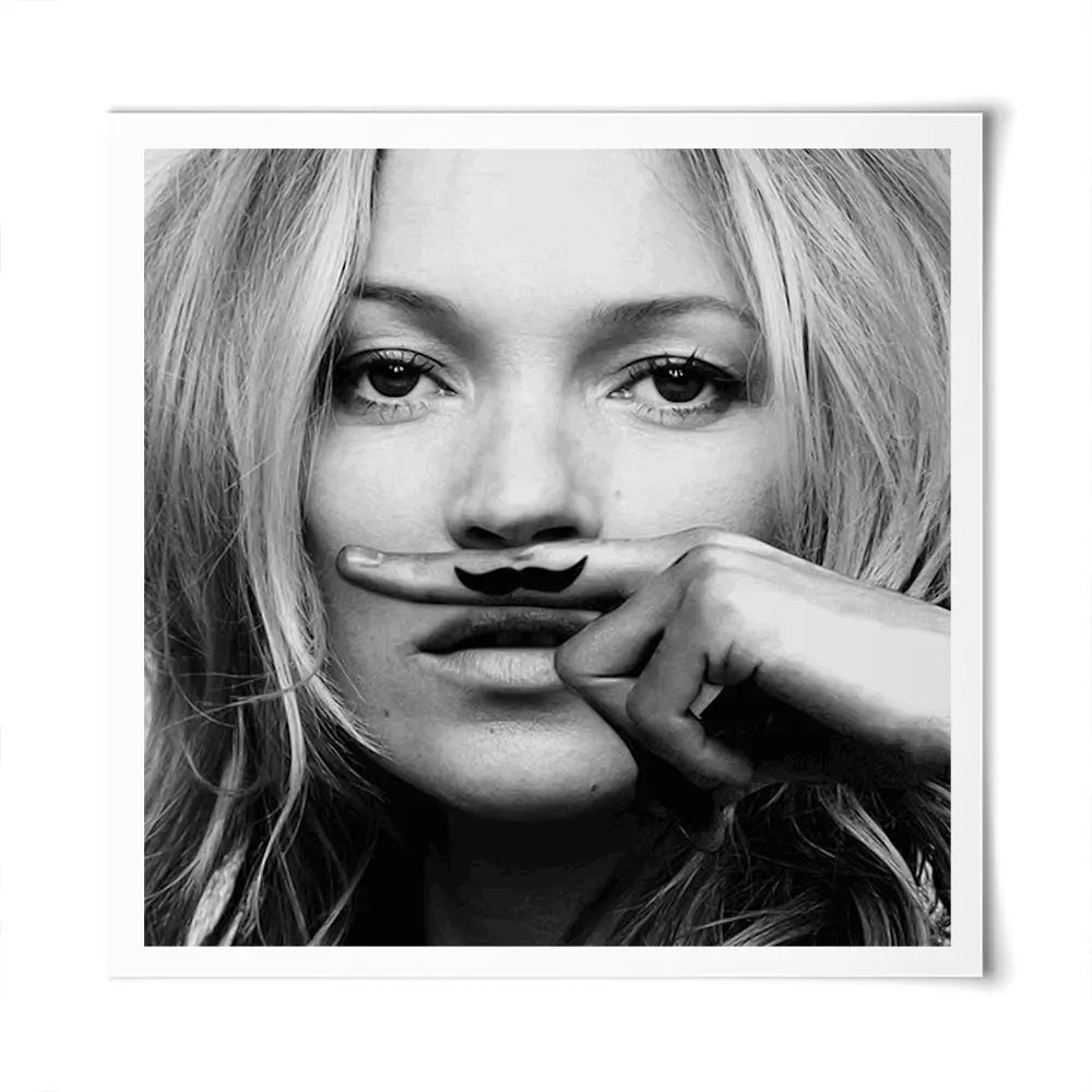 Kate Moss Moustache Square Art Print