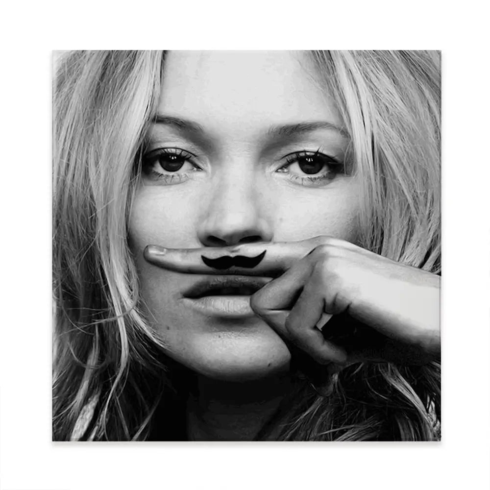 Kate Moss Moustache Square Canvas Print