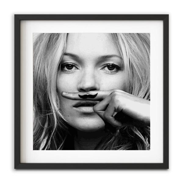 Kate Moss Moustache Square Framed Art Print – Art Print Shop