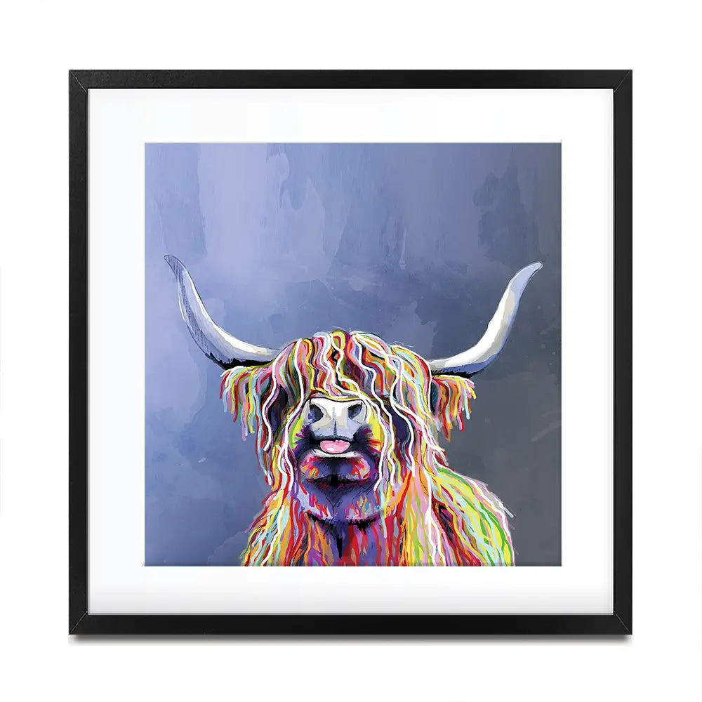 Multicolour Highland Cow Square Framed Art Print