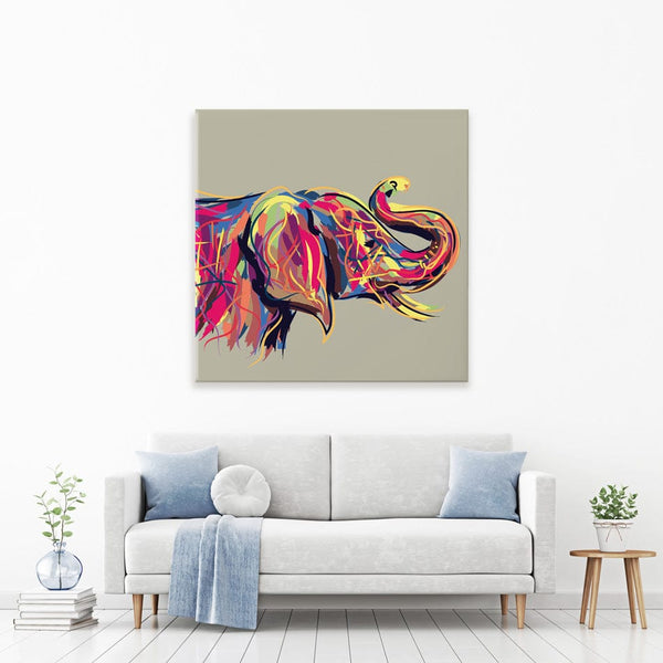 Multicoloured Elephant Square Canvas Print – Art Print Shop