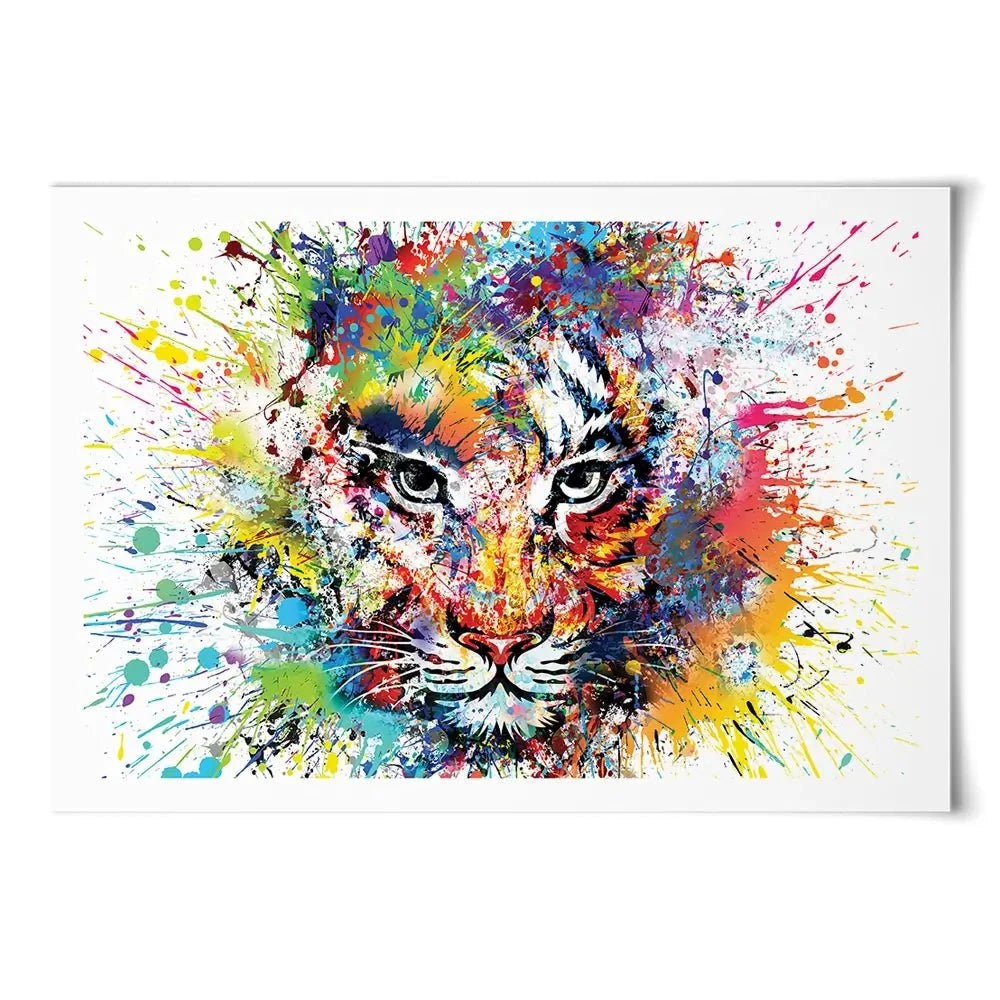 Multicoloured Tiger Paint Splash Art Print | Colourful Tiger Artwork