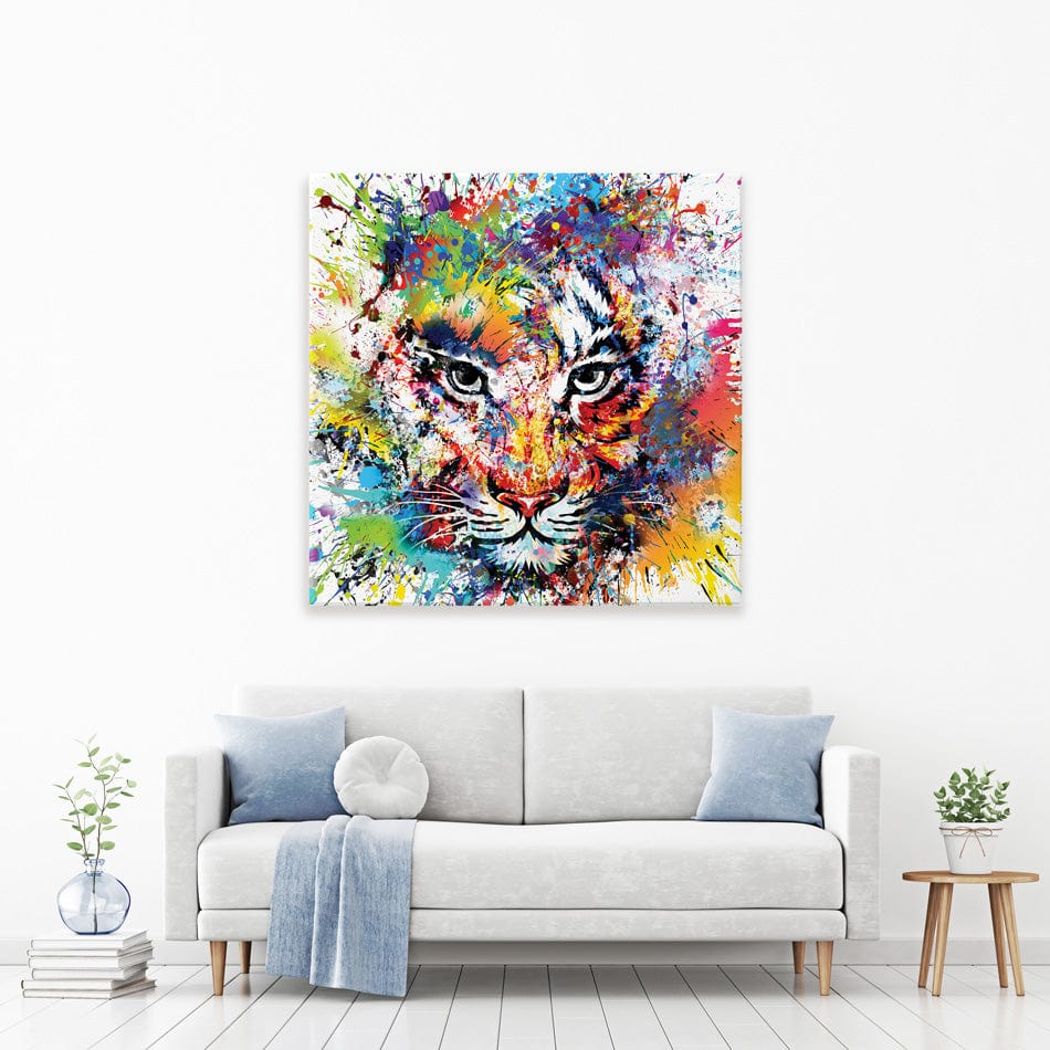 Multicoloured Tiger Paint Splash Square Canvas Print