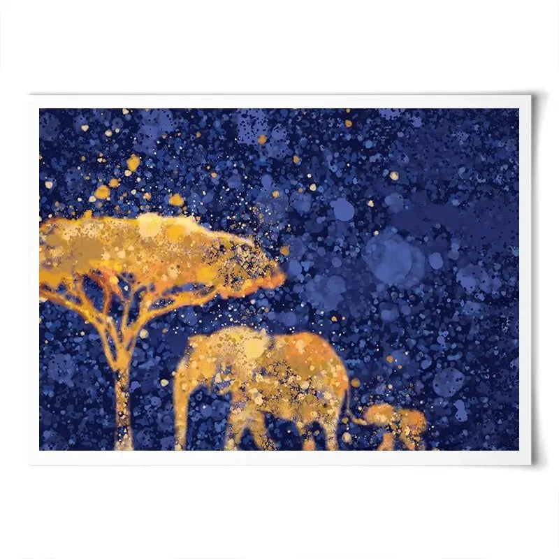 Navy Elephants Splash Art Print