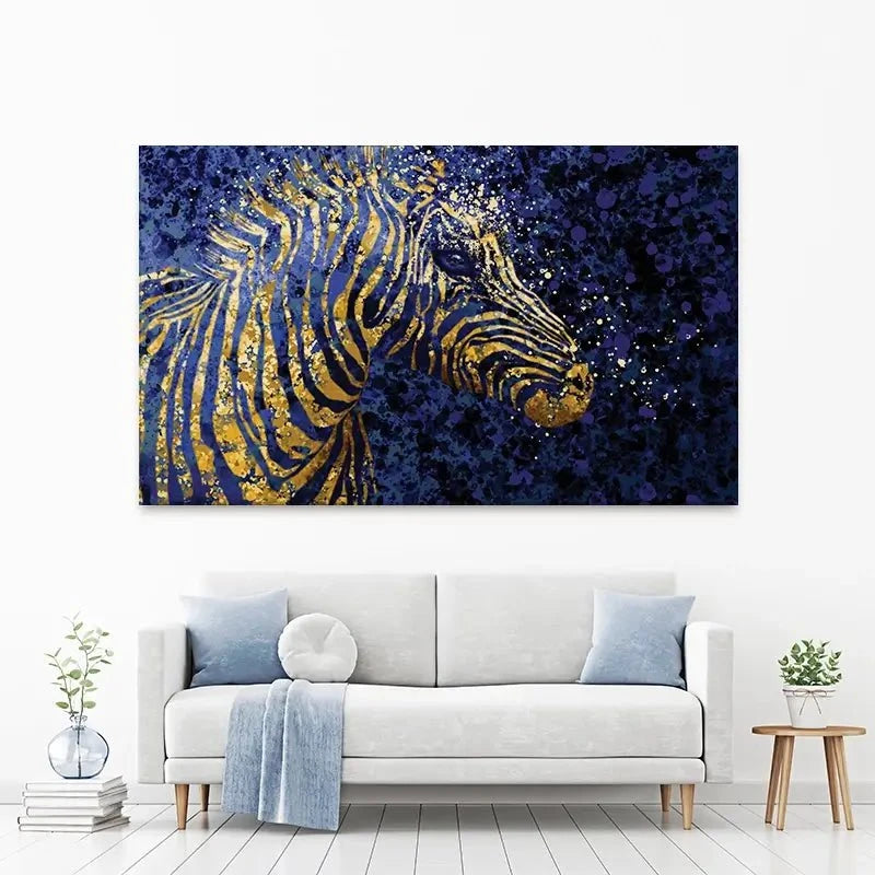 Navy Zebra Splash Canvas Print