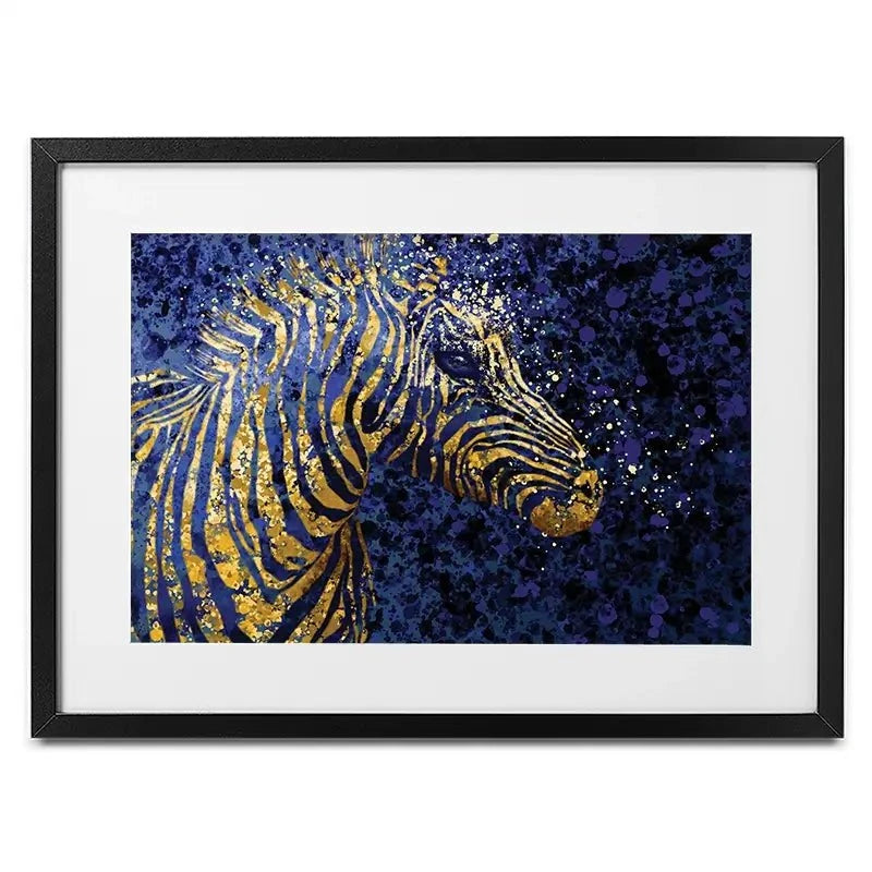 Navy Zebra Splash Framed Art Print