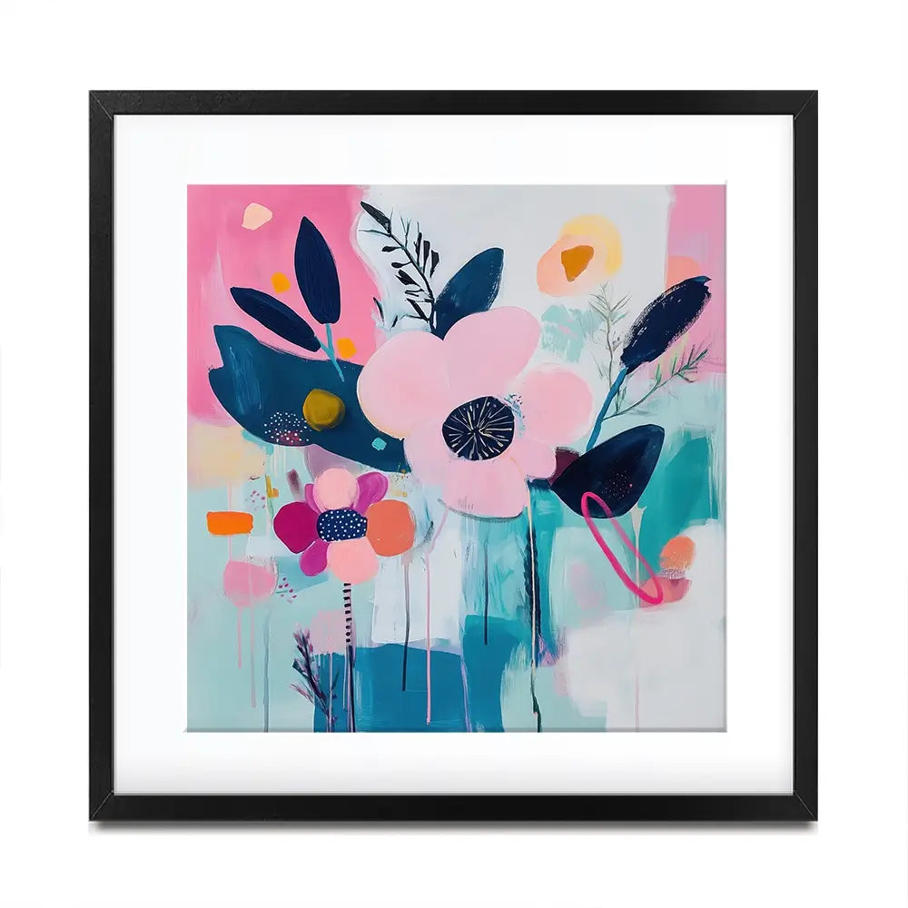 Pink Flower Pop Square Framed Art Print