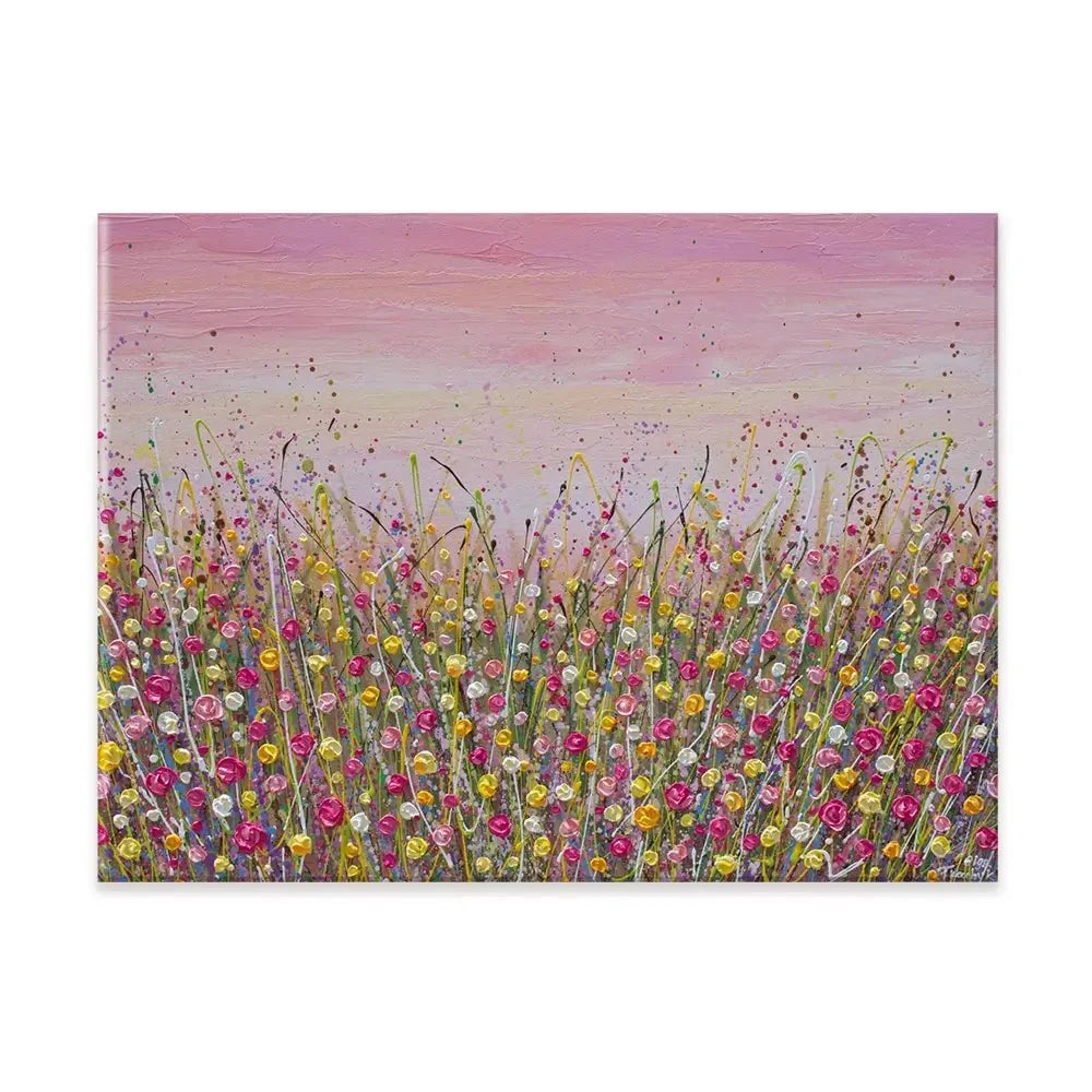 Pink Sky Flower Field Canvas Print