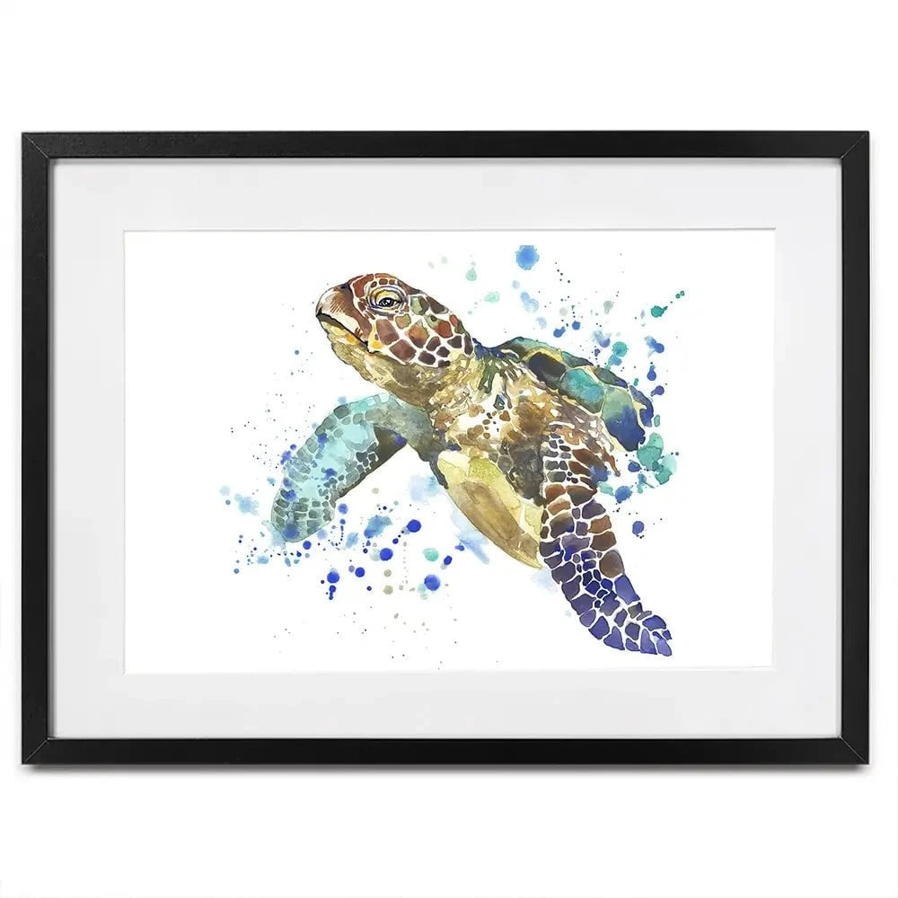 Sea Turtle Paint Splash Framed Art Print