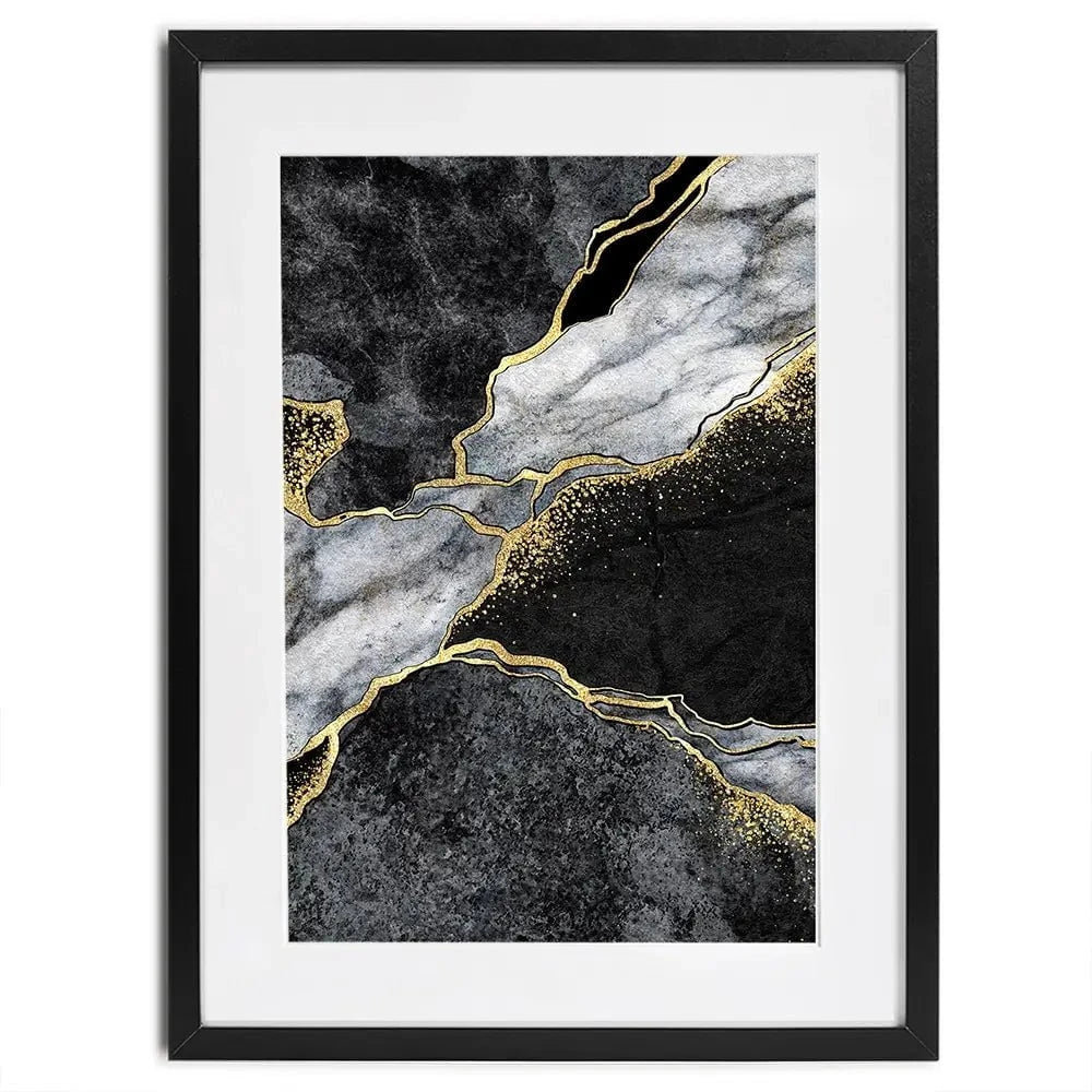 Shattering Black Marble Framed Art Print