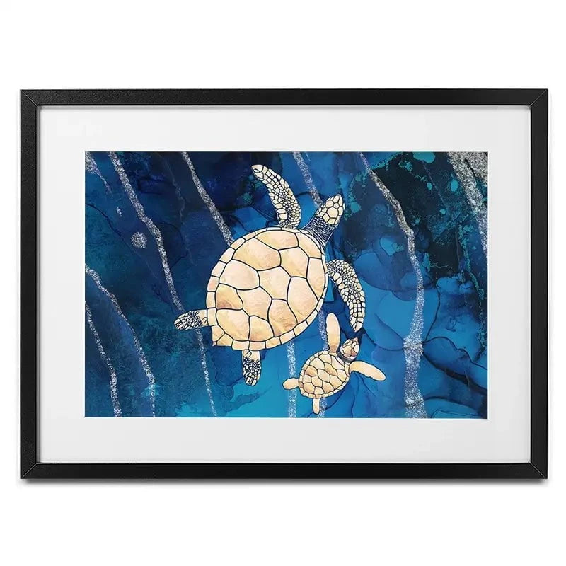 Swimming Turtles Framed Art Print