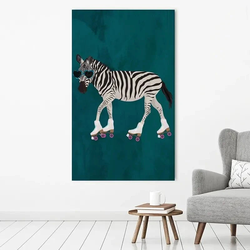 Turquoise Zebra Roller Skating Canvas Print