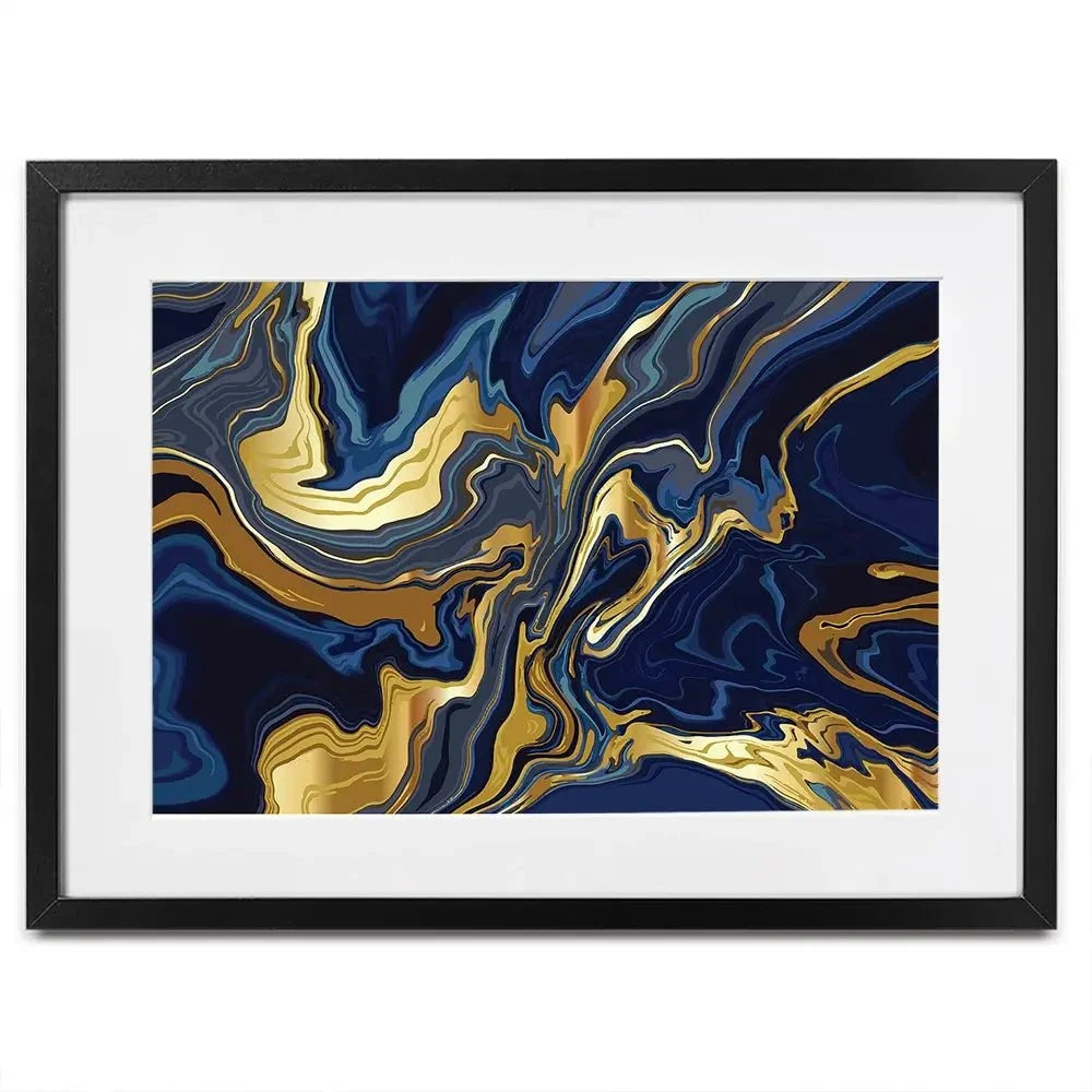 Vibrant Navy Marble Framed Art Print | Vibrant Navy Marble Artwork