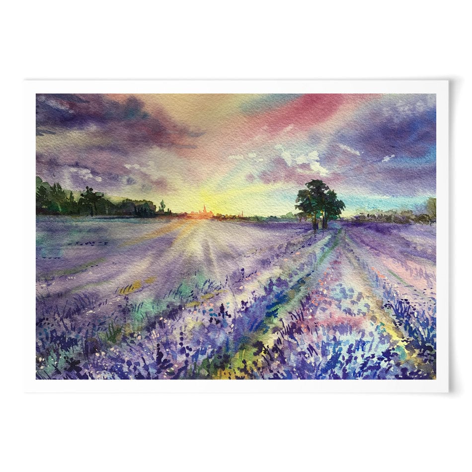Watercolour Lavender Field Art Print – Art Print Shop