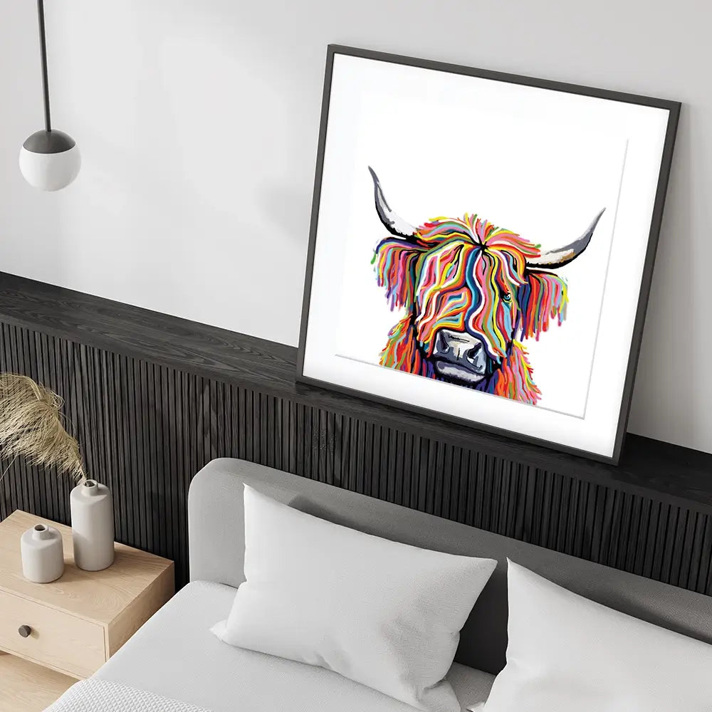 White Highland Cow Square Framed Art Print