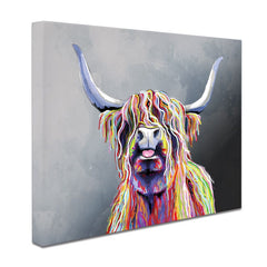Colourful Highland Coo Canvas Print – Art Print Shop