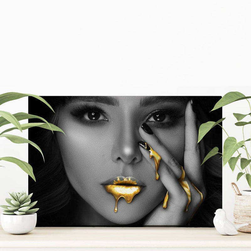 Dripping Golden Lips Canvas Print