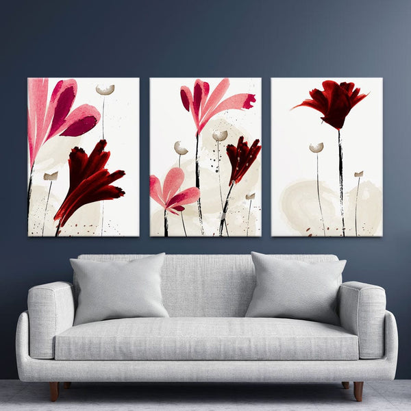 Red And Pink Flowers Trio Canvas Print – Art Print Shop