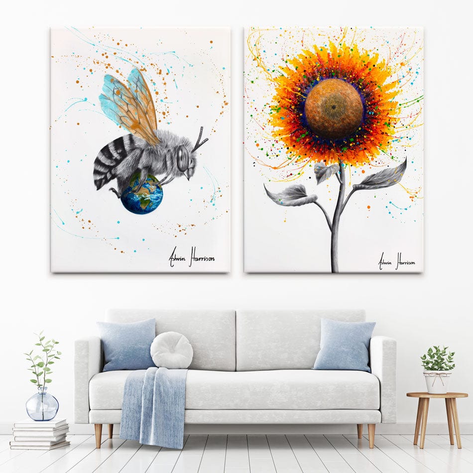 The Bee And The Sunflower Duo Canvas Print