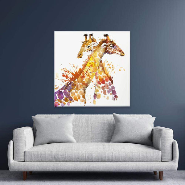 Watercolour Giraffes Square Canvas Print – Art Print Shop