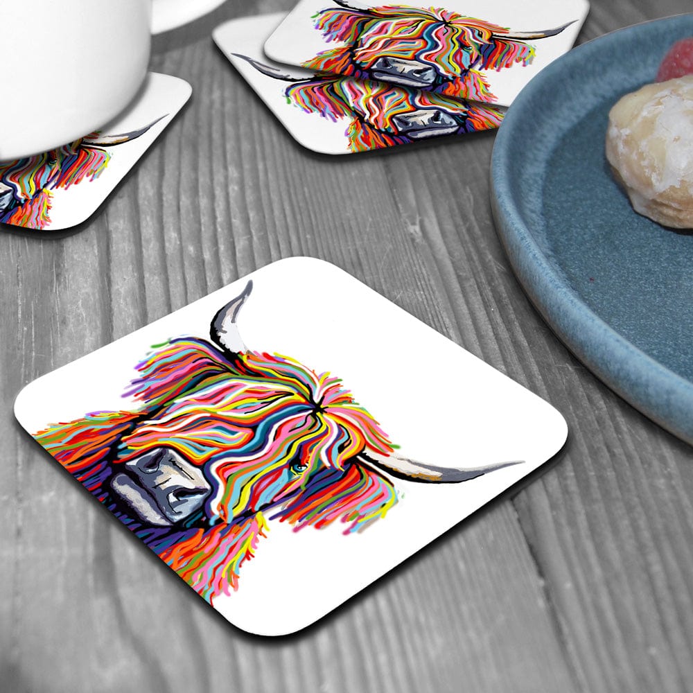 White Highland Cow Coaster Set – Art Print Shop